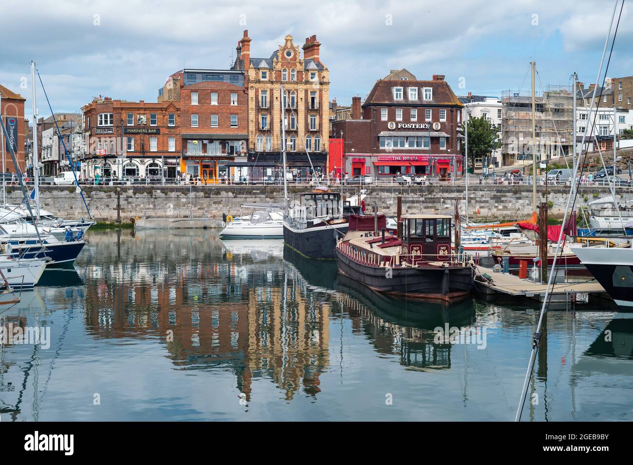 Ramsgate, UK - Aug 14 2021 Ramsgate Royal Harbour with waterside ...