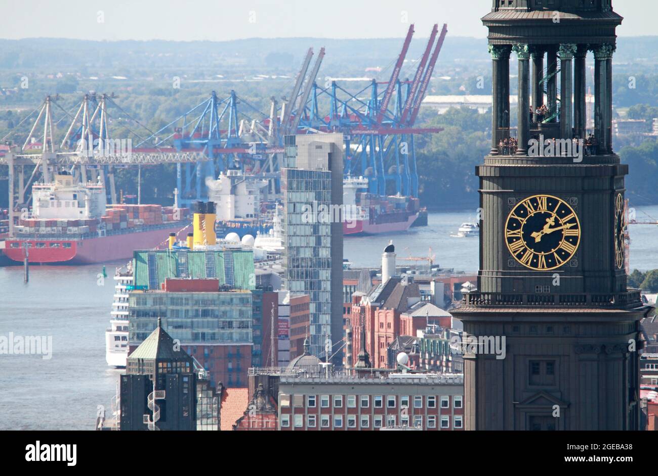 Viewing platform on the church tower with a view of the harbor Stock ...