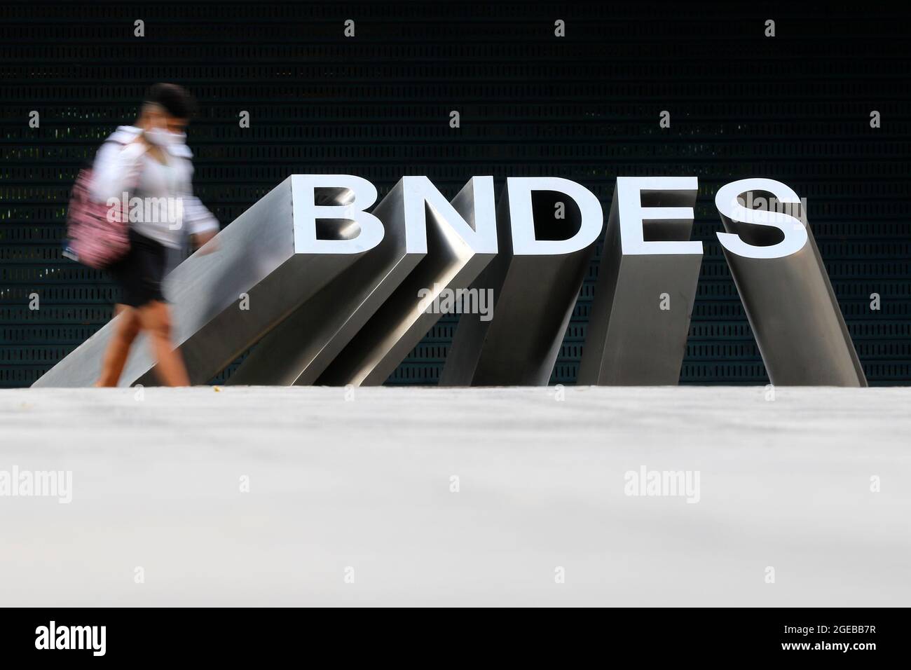 BNDES bank logo on building headquarters. Brazilian national state ...