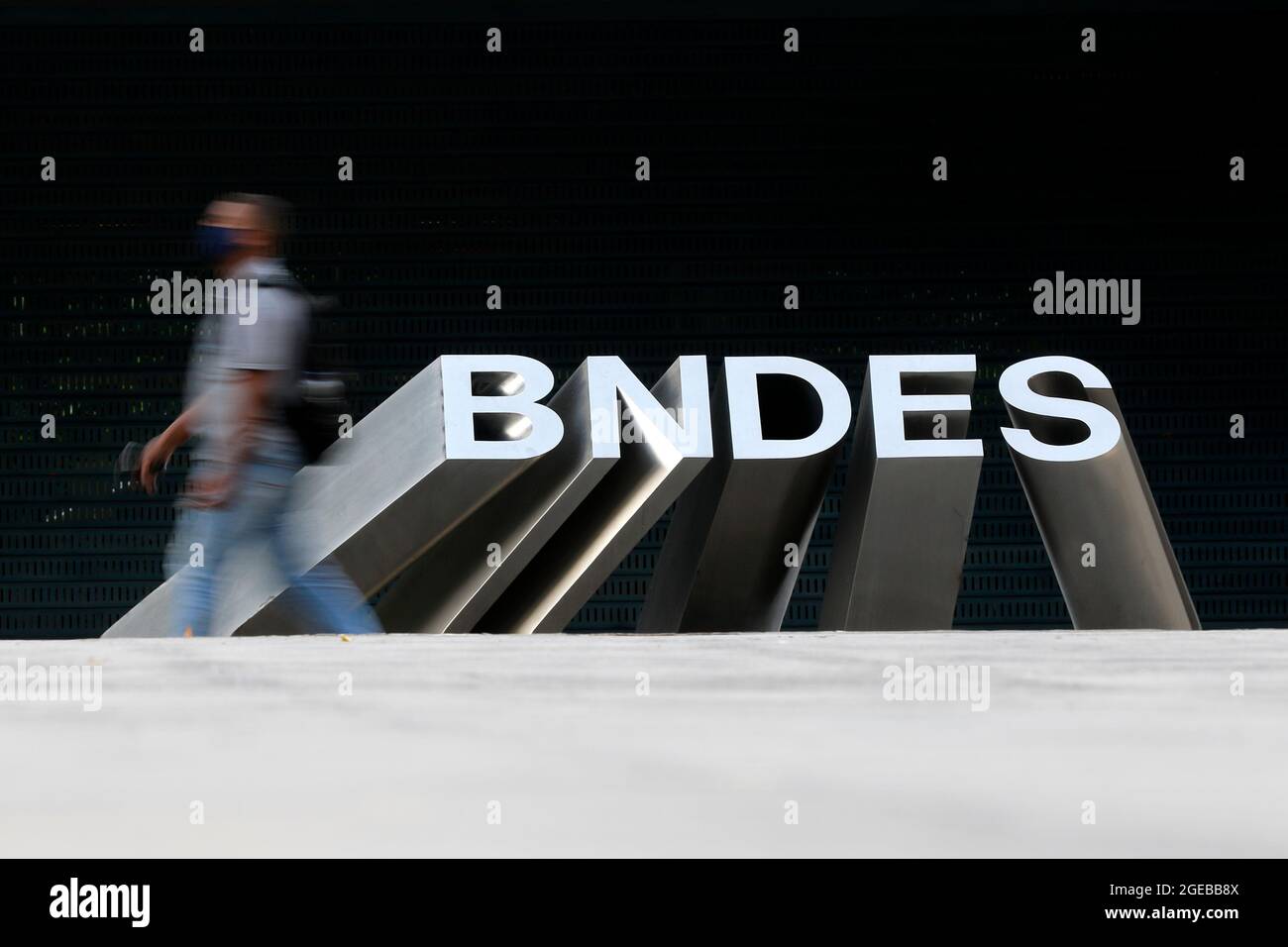 BNDES bank logo on building headquarters. Brazilian national state ...