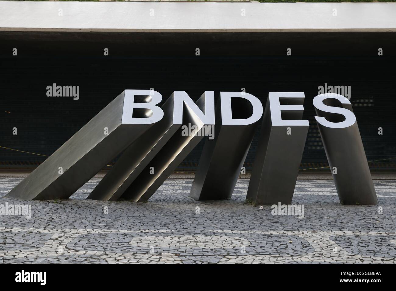 BNDES bank logo on building headquarters. Brazilian national state ...