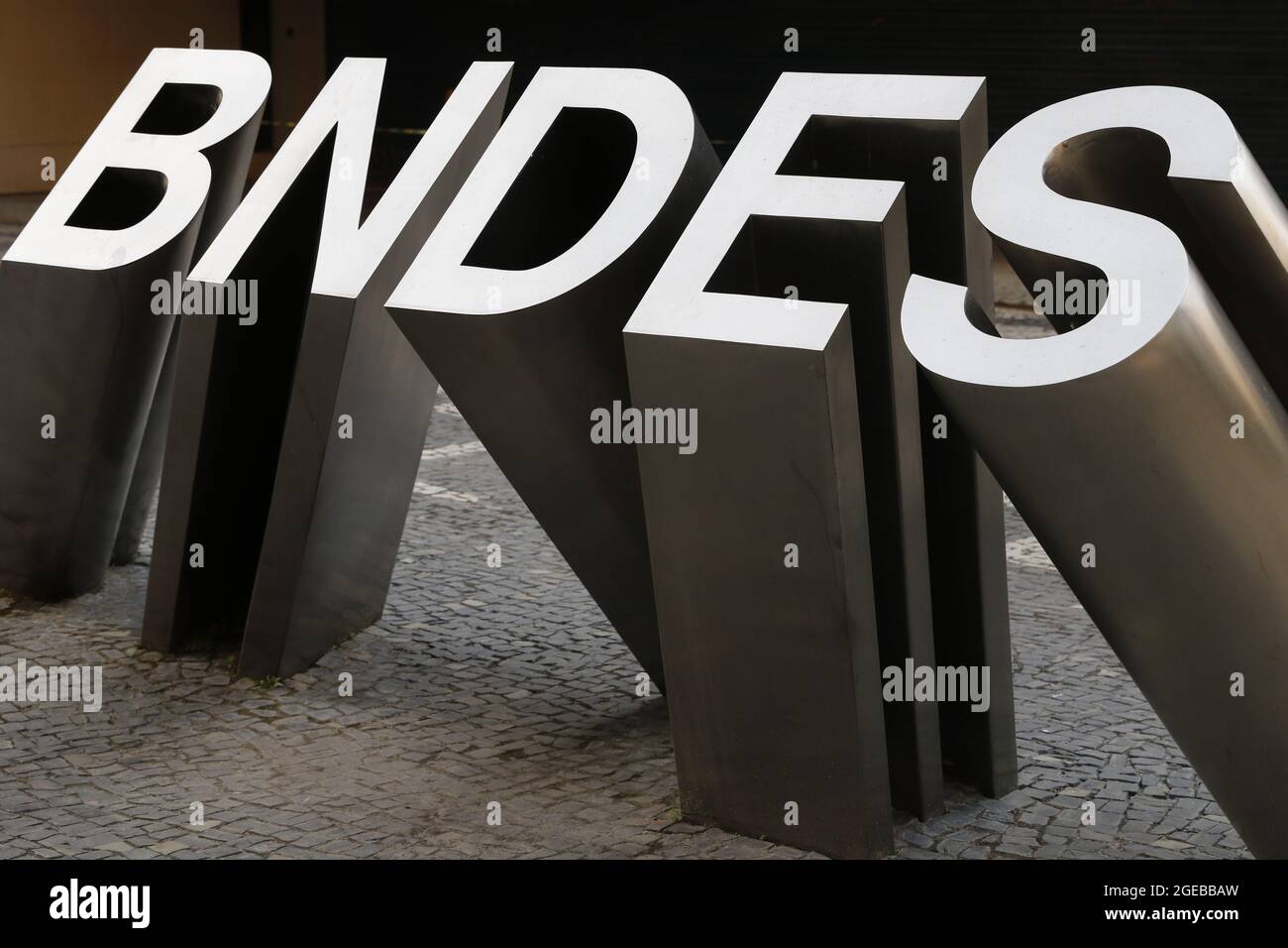 BNDES bank logo on building headquarters. Brazilian national state ...