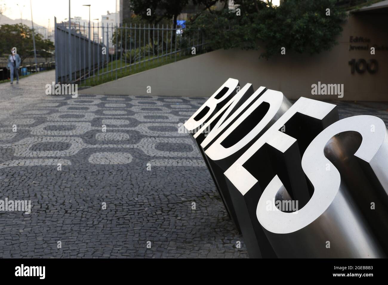 BNDES bank logo on building headquarters. Brazilian national state ...