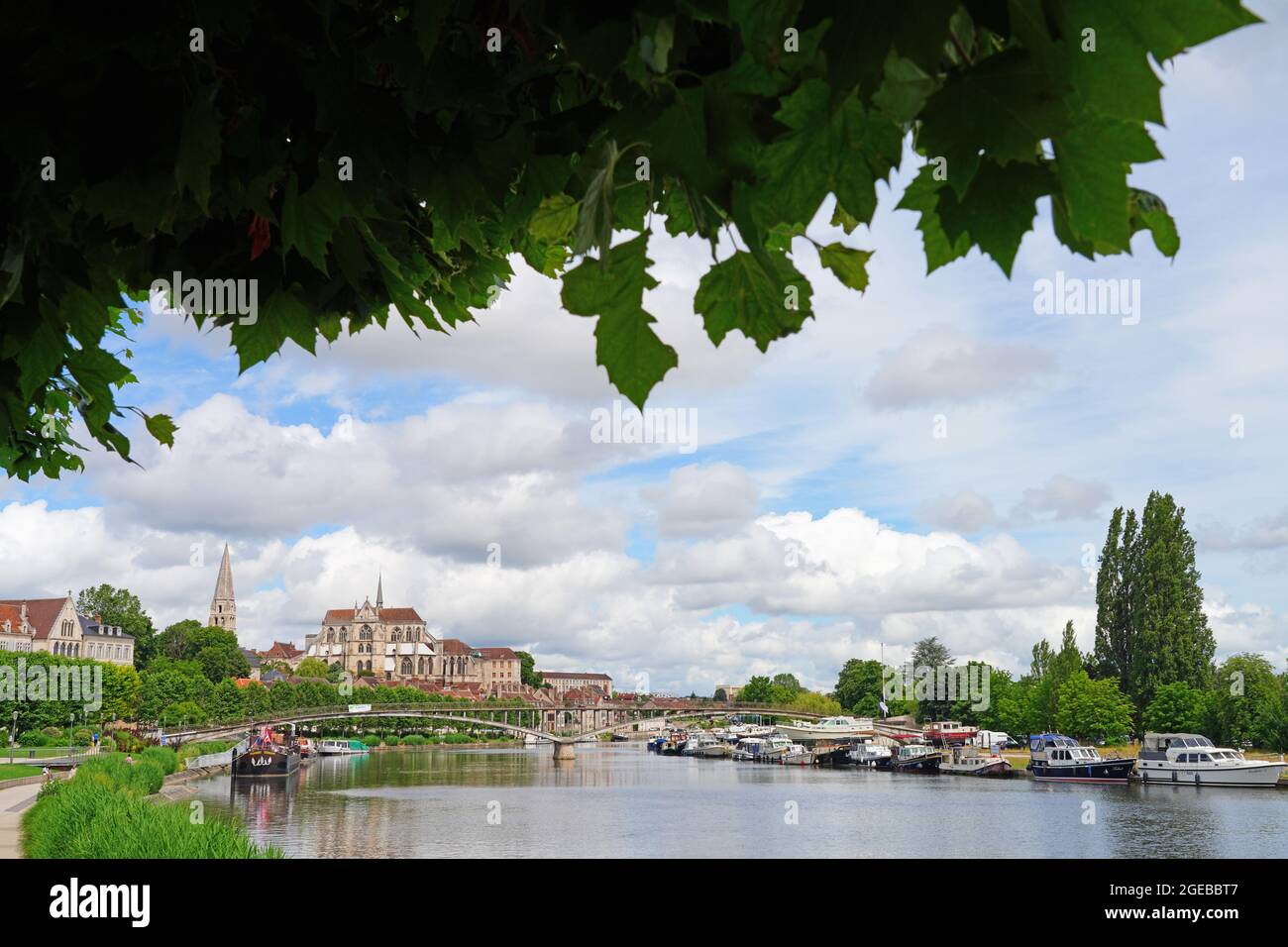 AUXERRE, FRANCE -28 JUN 2021- View of Auxerre, capital of the Yonne ...