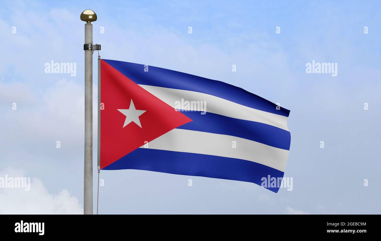 3D, Cuban flag waving on wind with blue sky and clouds. Cuba banner ...