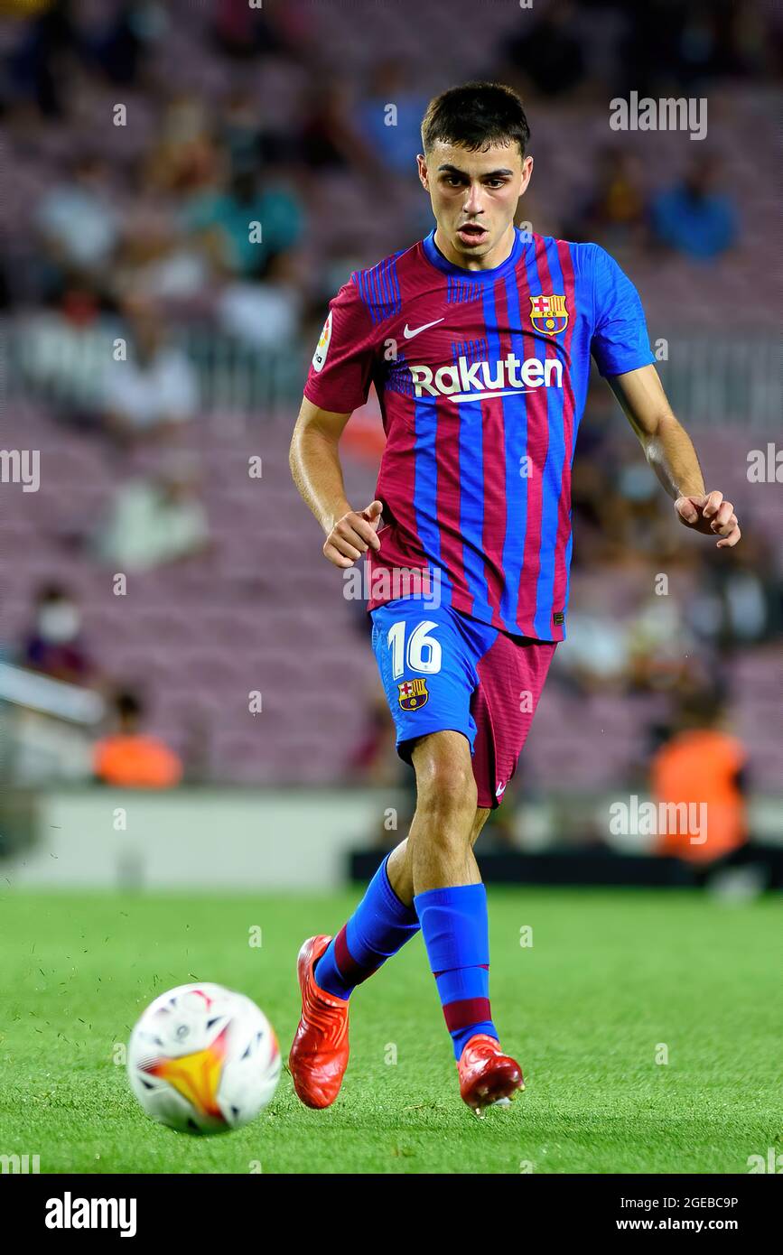BARCELONA - AUG 15: Pedro Gonzalez, Pedri, plays at the La Liga match between FC Barcelona and ...