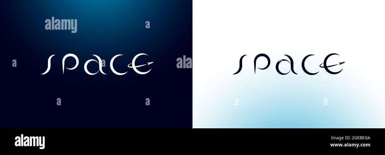 Space inscription with orbit and rocket. Symbol exploration of universe ...
