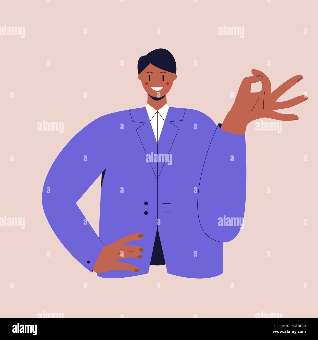 A happy black man in a business suit shows the OK sign. The ok gesture ...