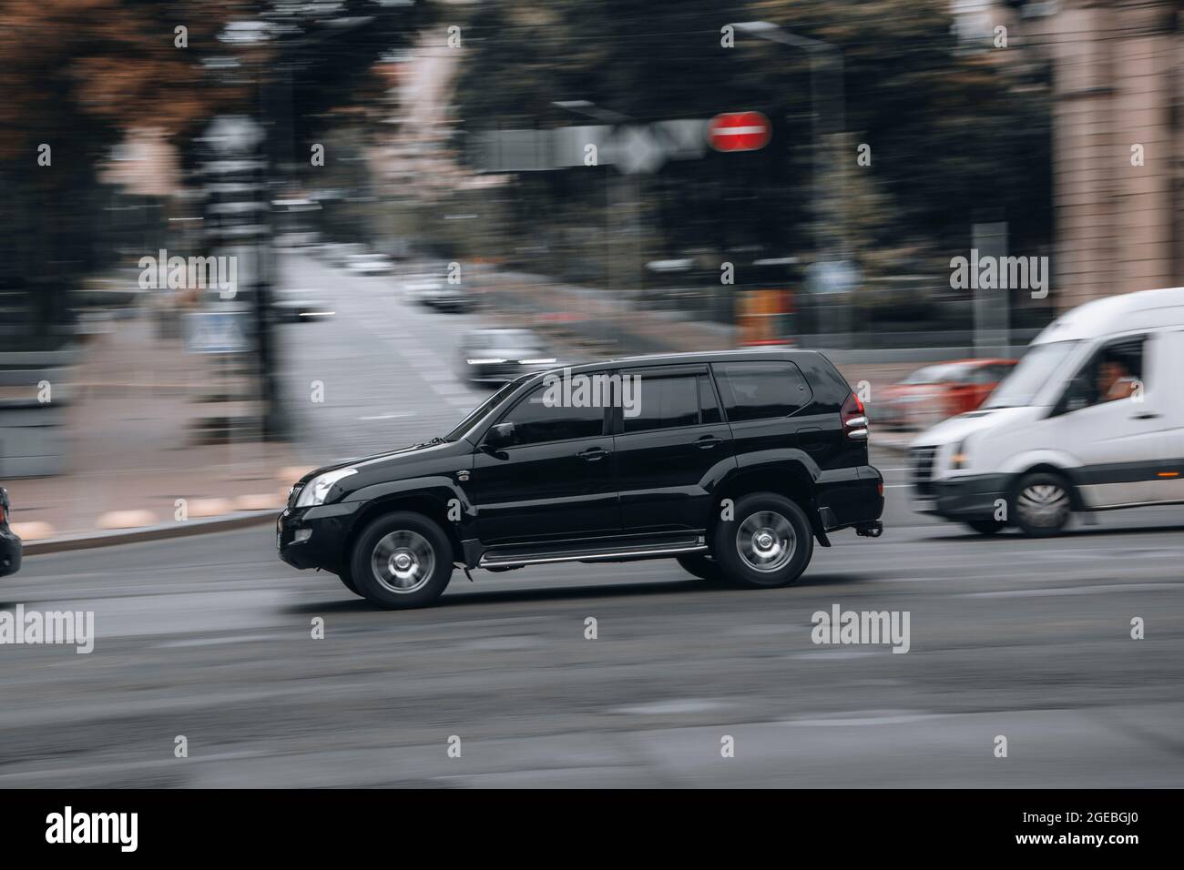 Ukraine, Kyiv - 2 June 2021: Black Toyota Land Cruiser Prado car moving ...