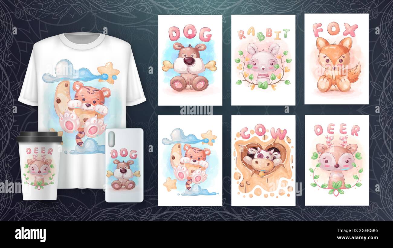 Set watercolor animal poster and merchandising Stock Vector Image & Art ...