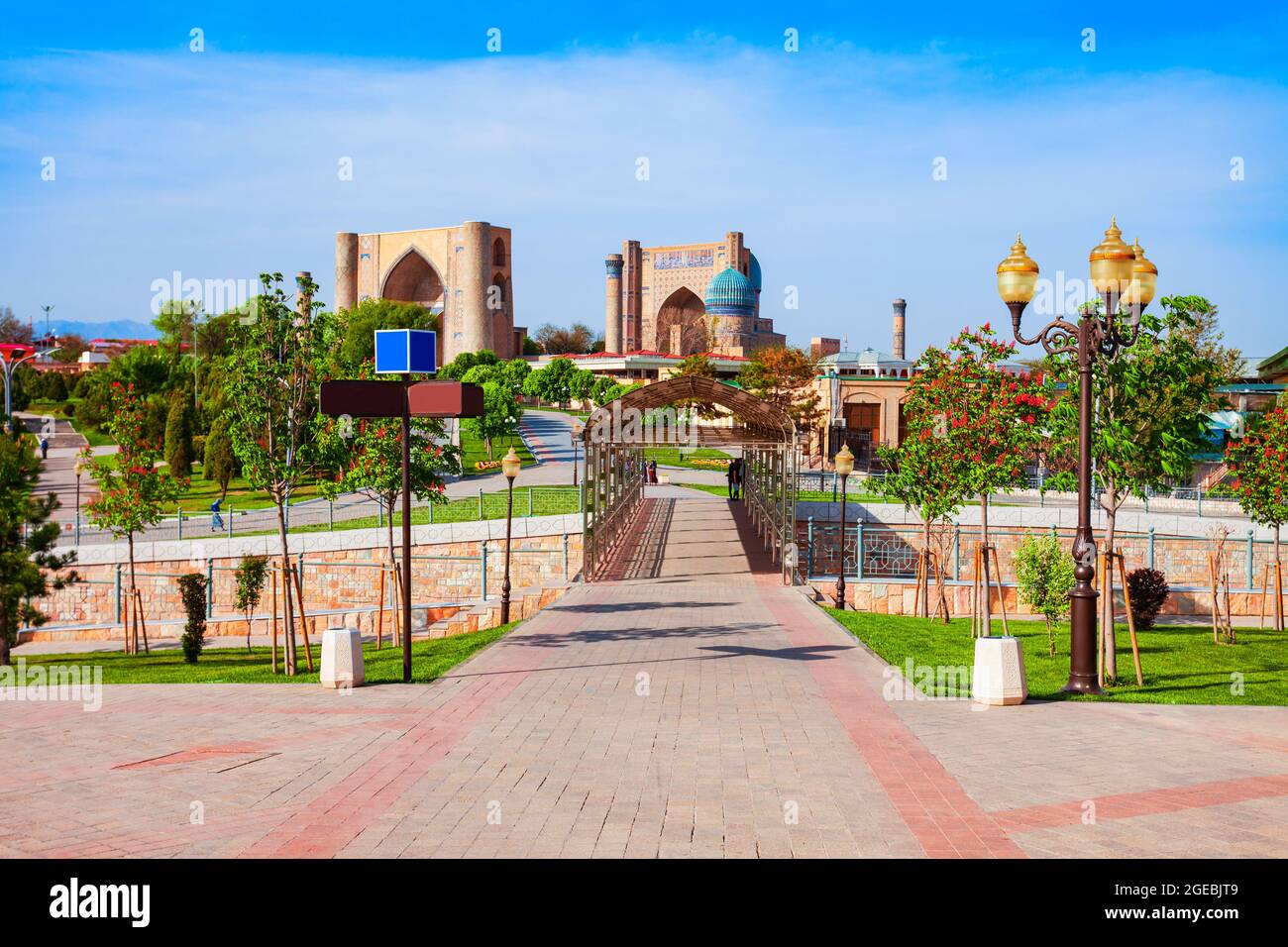 Bibi Khanym or Bibi-Khanym Mosque and other landmarks aerial panoramic ...
