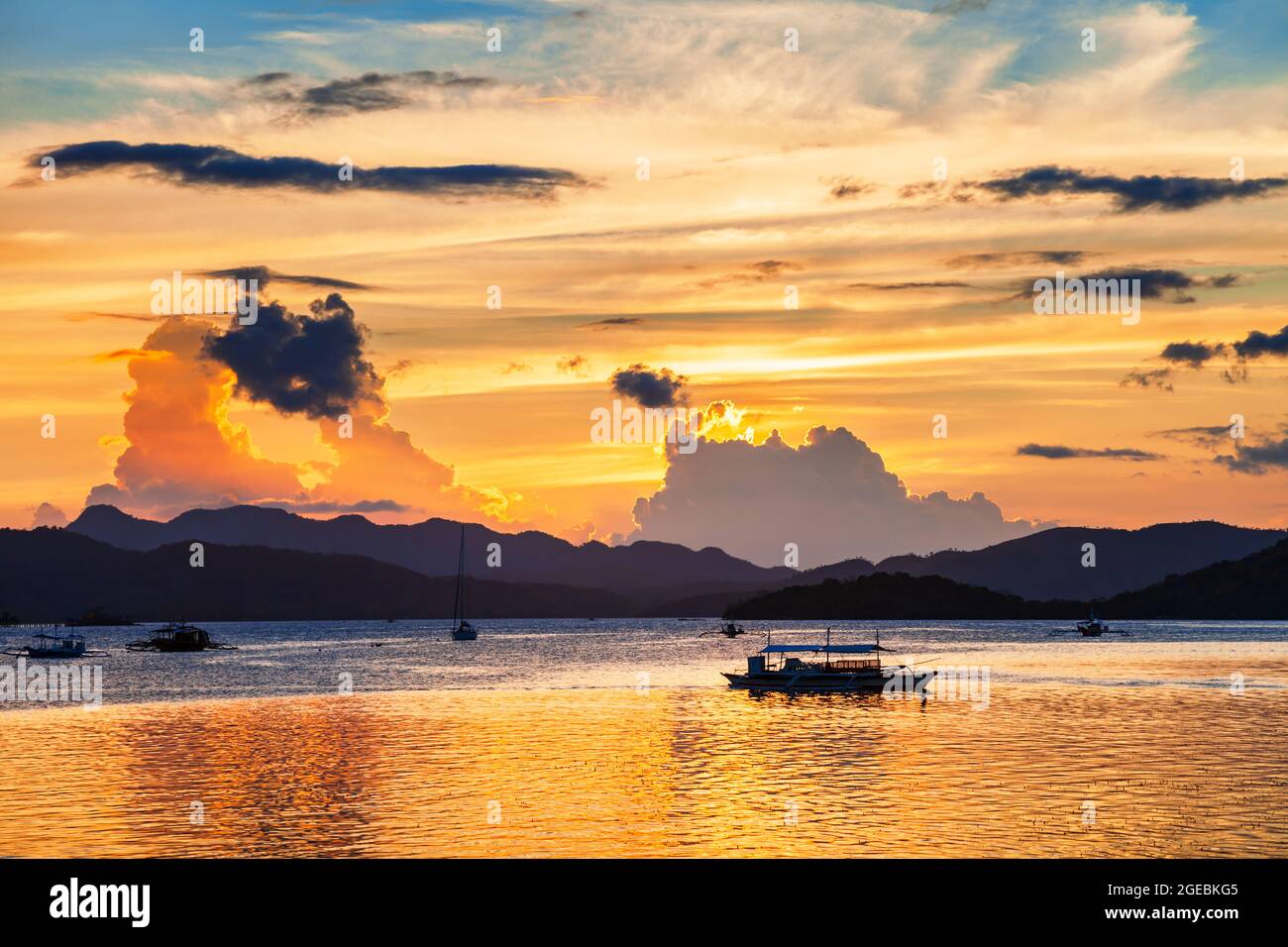 Coron town seacoast at sunset, Busuanga island in Palawan province in ...