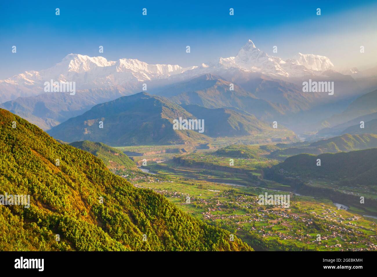 Annapurna massif aerial panoramic view from Sarangkot hill viewpoint in ...