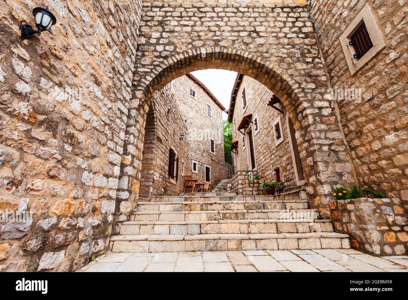 Local houses in Ulcinj Old Town or Stari Grad, an ancient castle and ...