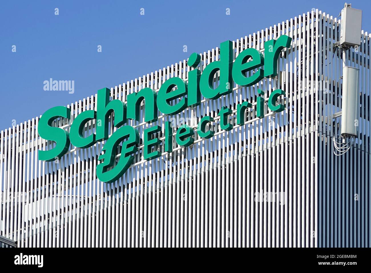 Bucharest, Romania - August 16, 2021: A logo of Schneider Electric ...