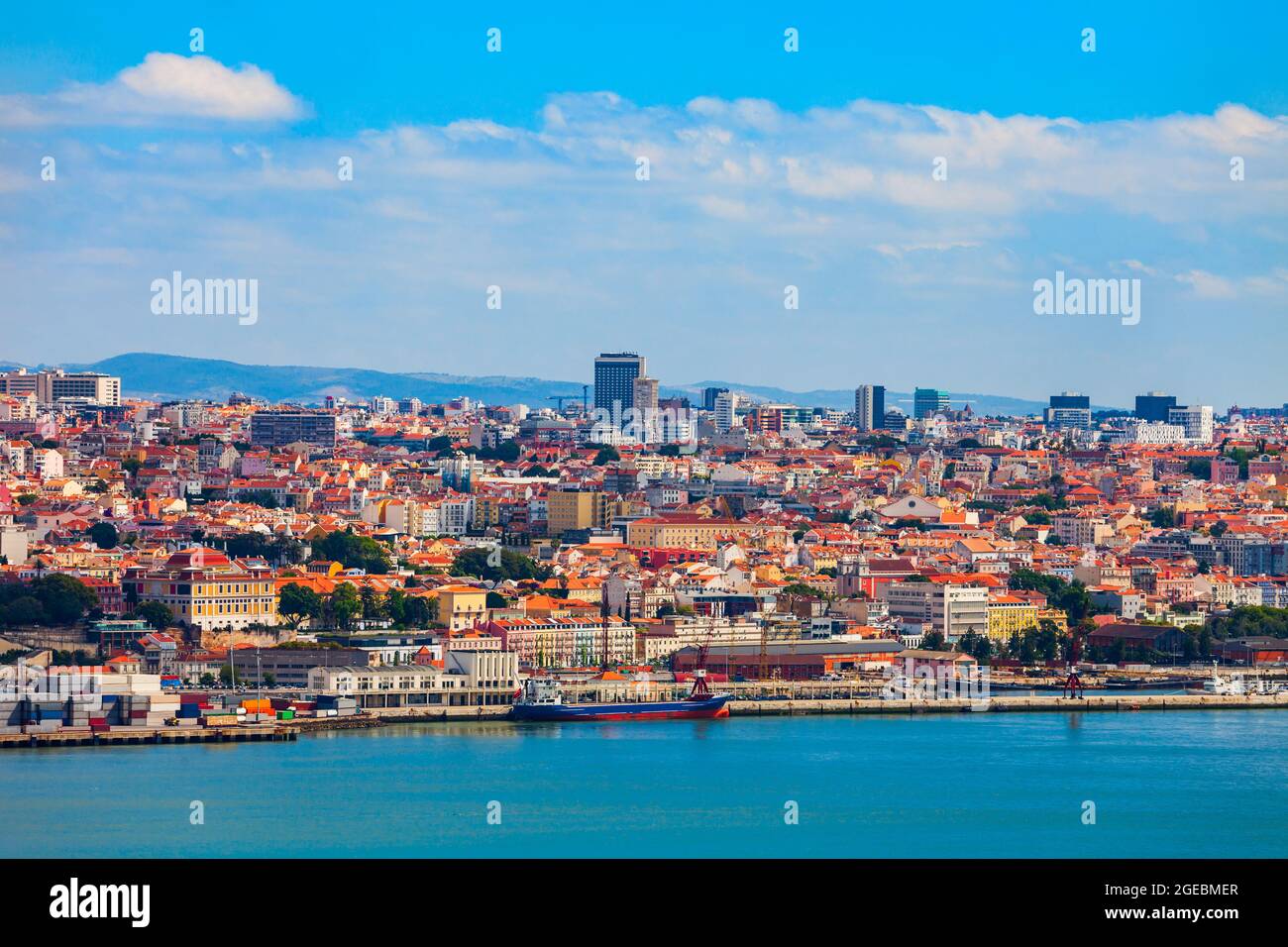 Lisbon cityscape aerial panoramic view. Lisbon or Lisboa is the capital ...