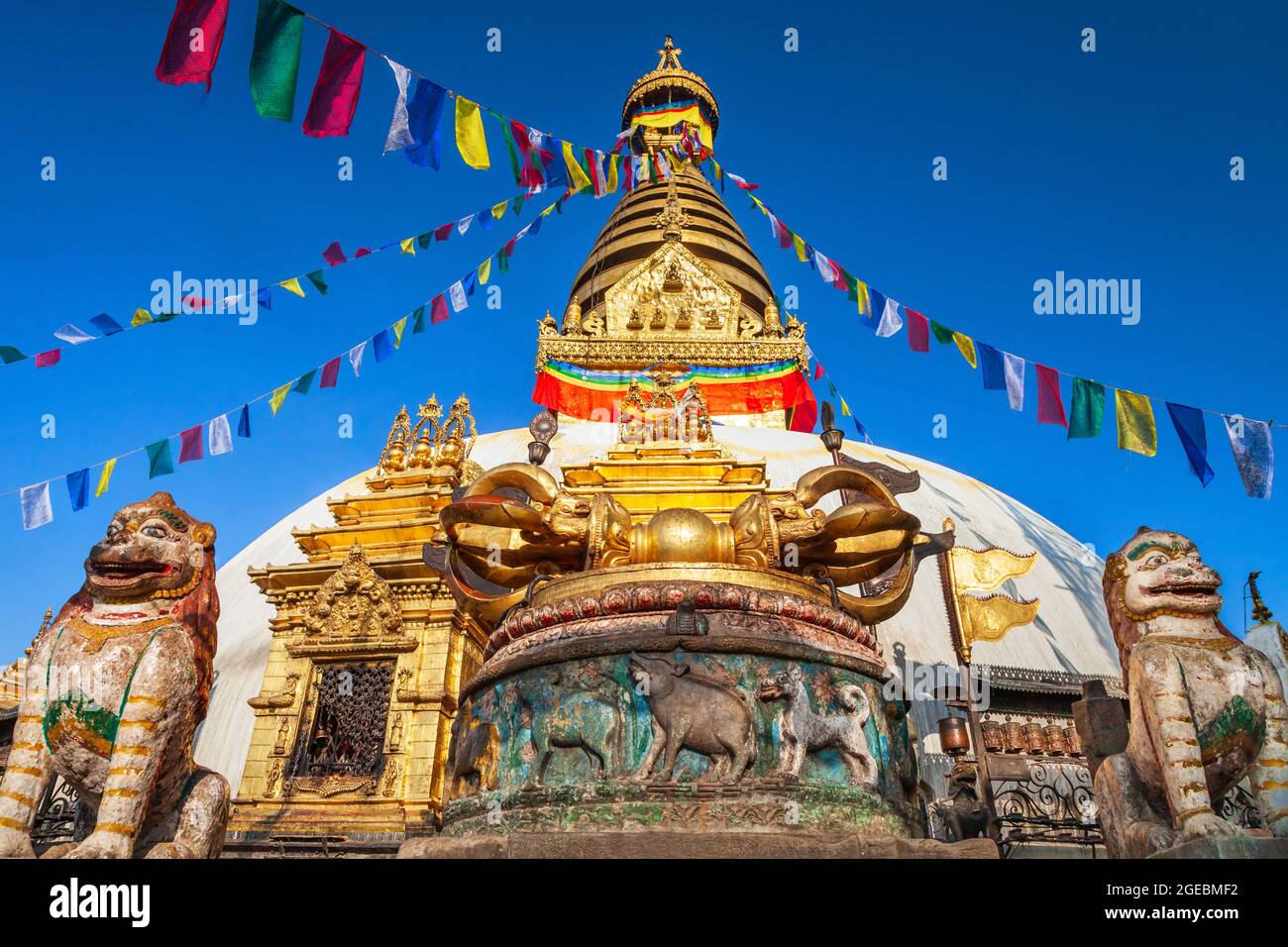 A vajra buddhist ritual weapon at the Swayambhunath or Swayambhu or ...