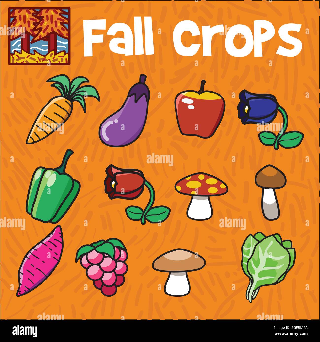 set of Autum or Fall Crops Suitable for Kids Book or Education ...