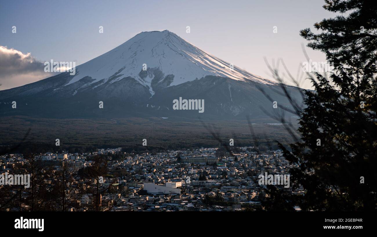 Beautiful Fuji mountain with snow cover on the top with cloud, landmark ...