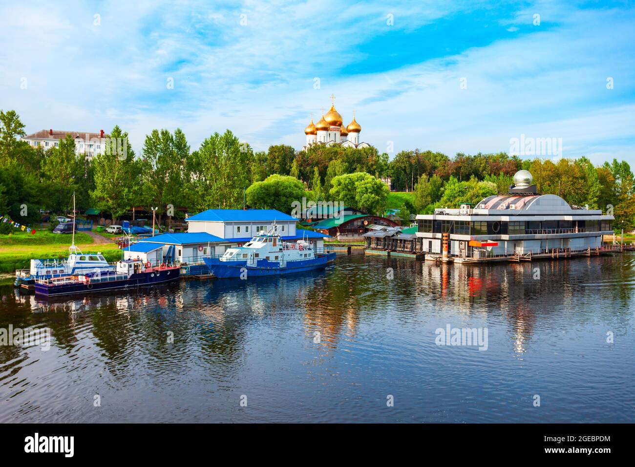 Yaroslavl city and Volga river port panoramic view in Yaroslavl Oblast ...
