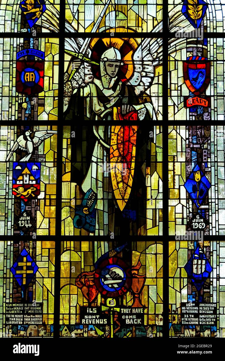 Stained glass window paying homage to american paratroopers, Notre-Dame ...