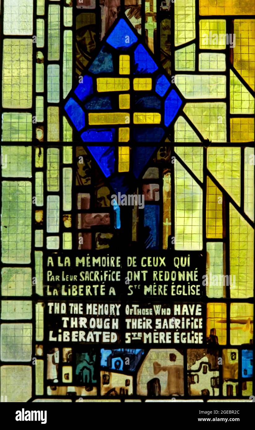 Stained glass window paying homage to american paratroopers, Notre-Dame ...