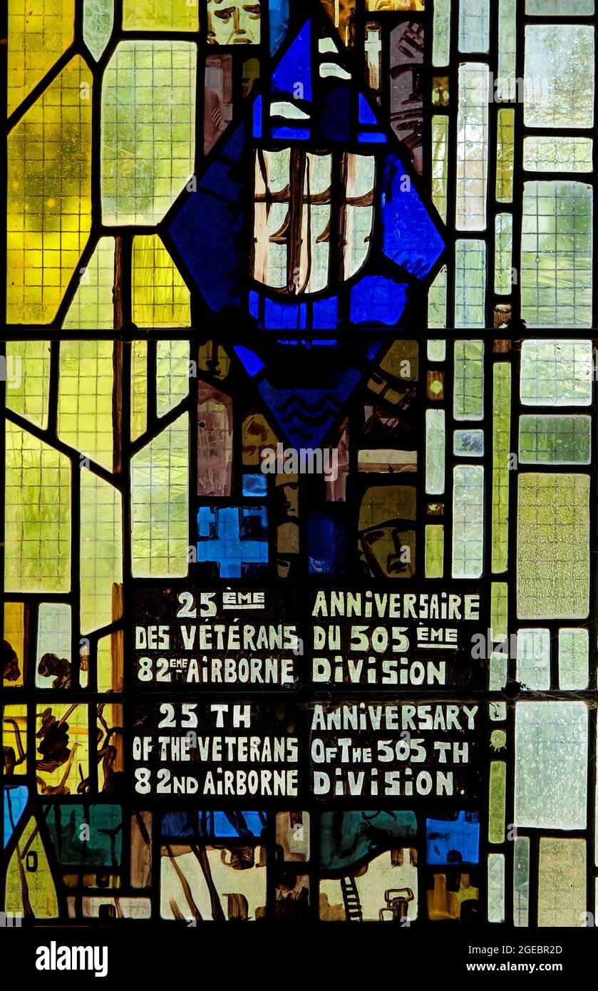Stained glass window paying homage to american paratroopers, Notre-Dame ...