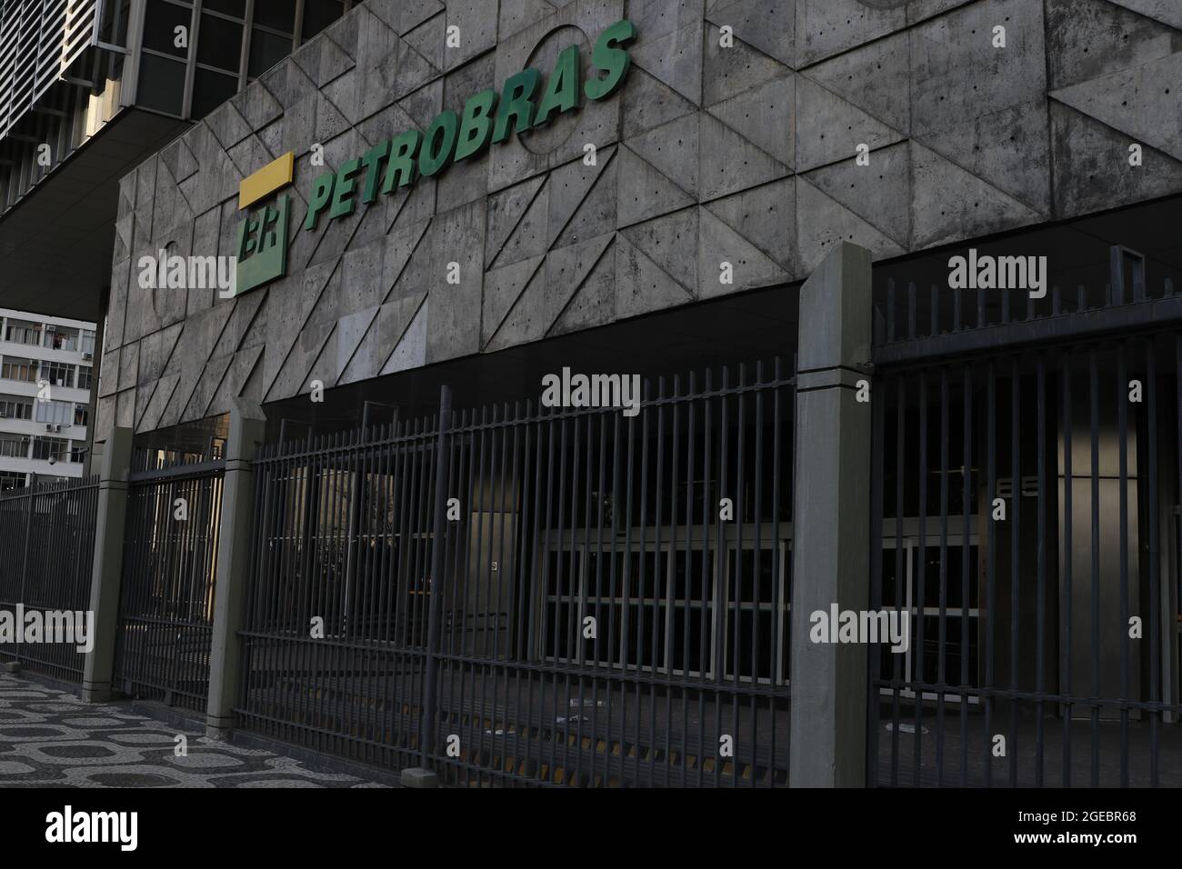 Petrobras oil company logo on building headquarters. Brazilian national ...
