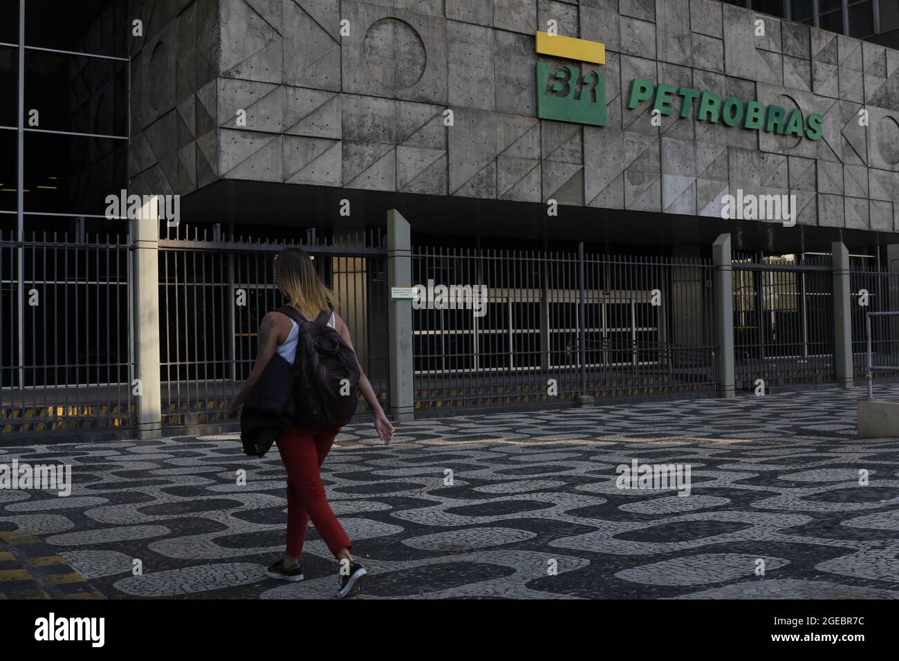 Petrobras oil company logo on building headquarters. Brazilian national ...