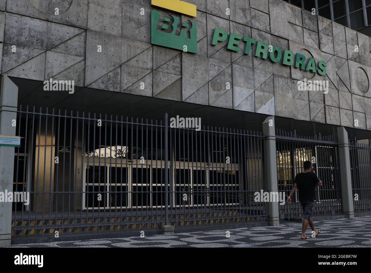 Petrobras oil company logo on building headquarters. Brazilian national ...