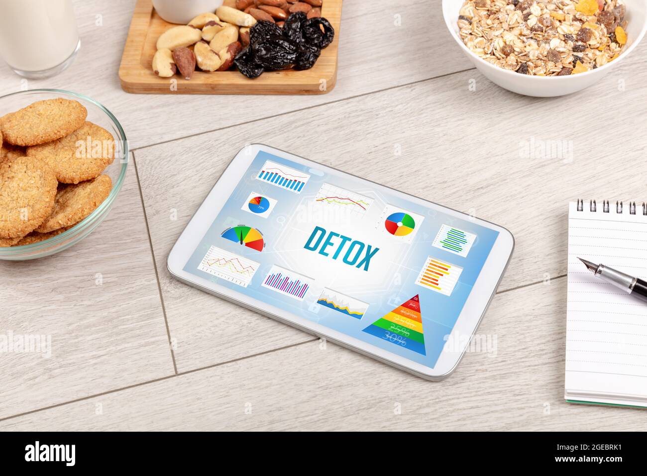 Organic food and tablet pc Stock Photo - Alamy