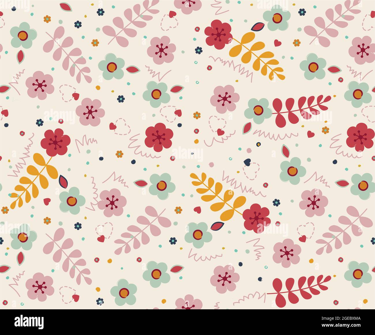 Sweet, simple floral vector pattern in 80s colors Stock Vector Image ...