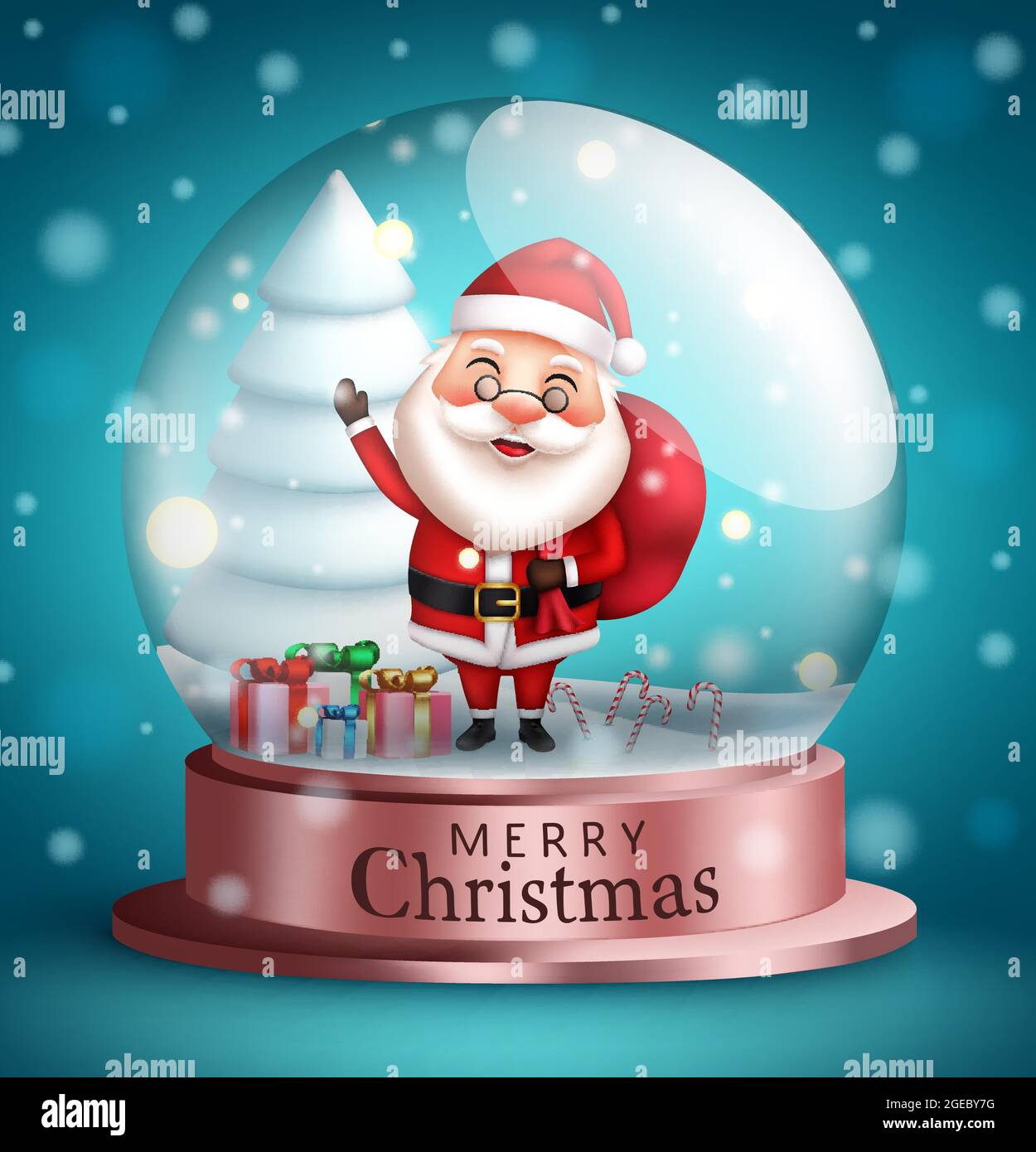 Christmas crystal ball vector design. Santa claus character waving in ...