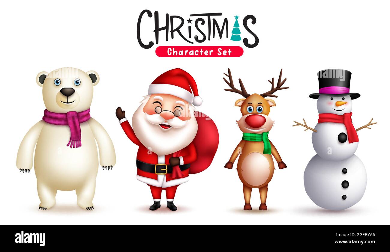 Christmas characters vector set. Santa claus 3d xmas character with ...