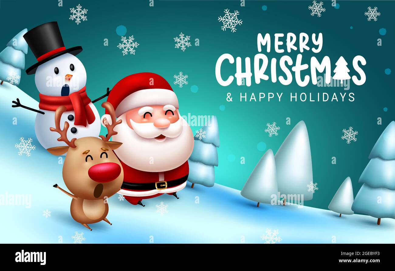 Christmas greeting vector design. Merry christmas text with cute santa ...