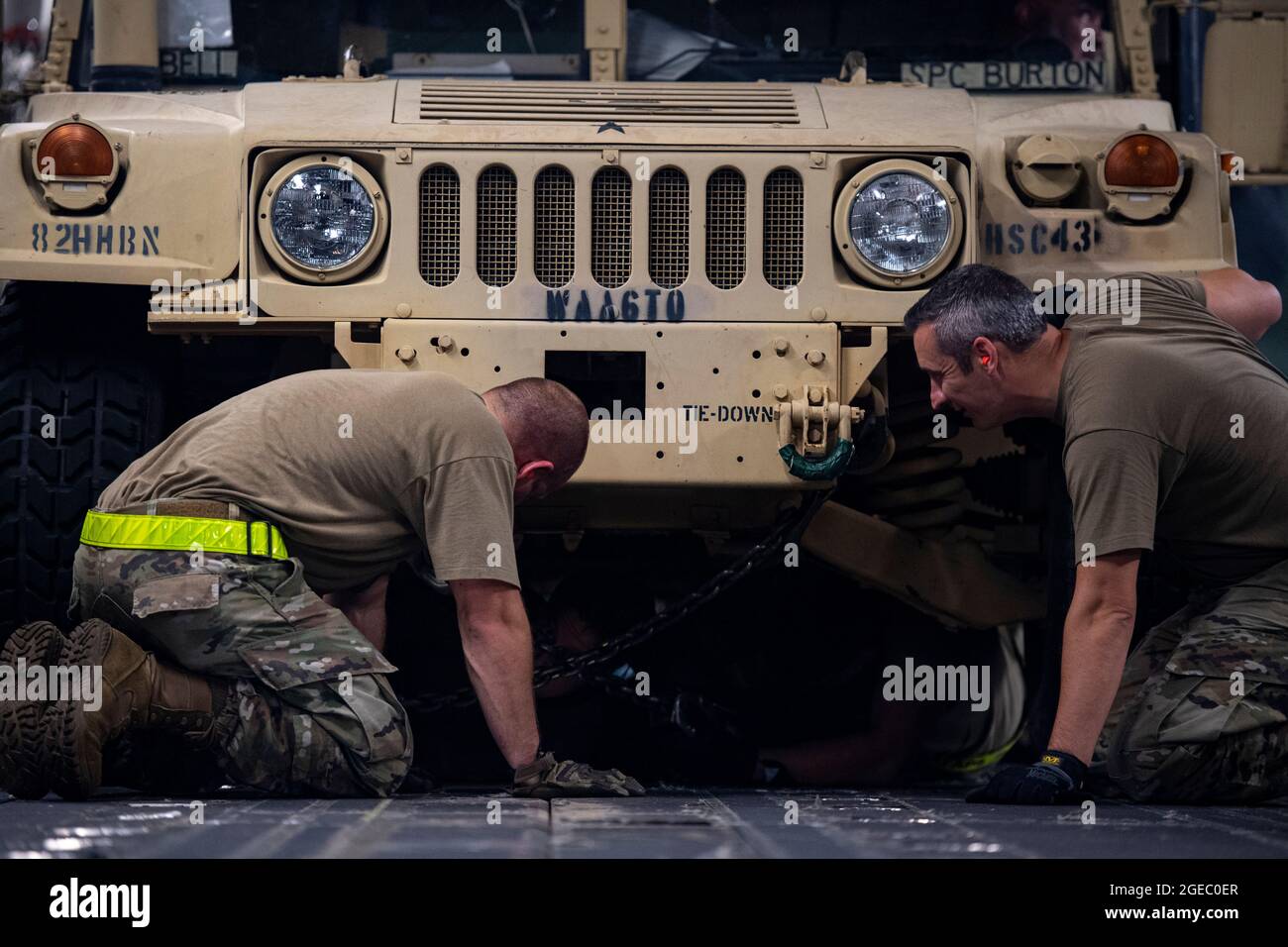U.S. Air Force Airmen from the 437th Aerial Port Squadron secure a ...