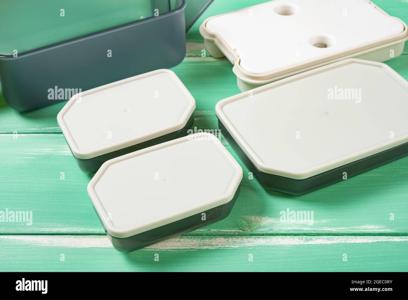 angle view plastic takeout lunch box with individual containers Stock ...