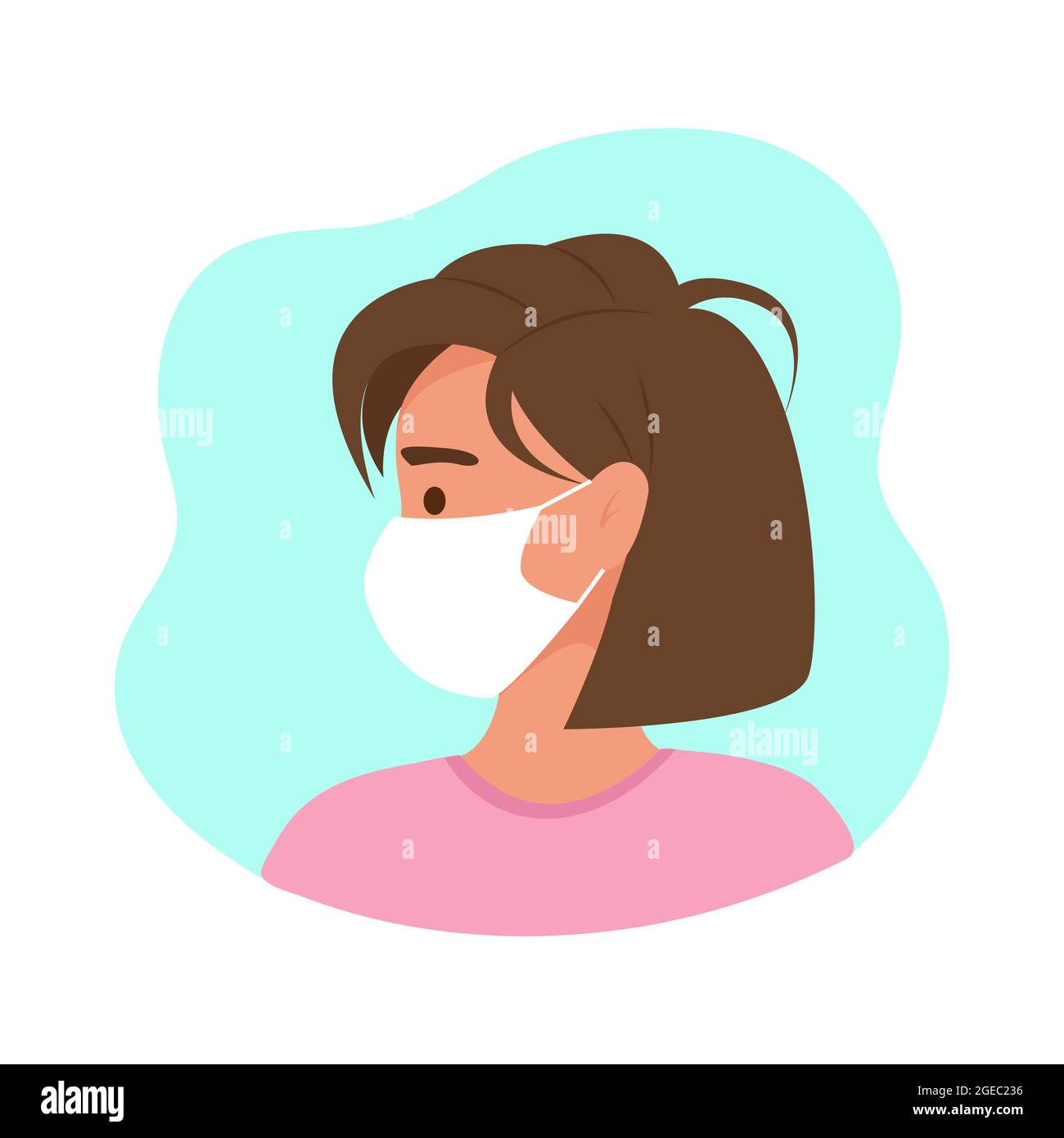 Profile of a woman in a protective medical mask, vector character in ...
