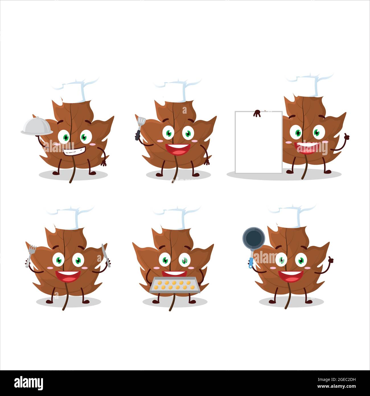 Cartoon character of maple dried leaf with various chef emoticons ...