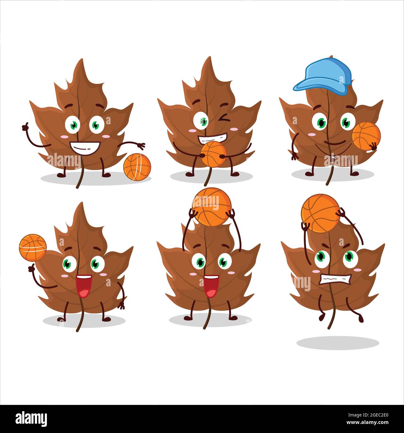 Talented maple dried leaf cartoon character as a basketball athlete ...