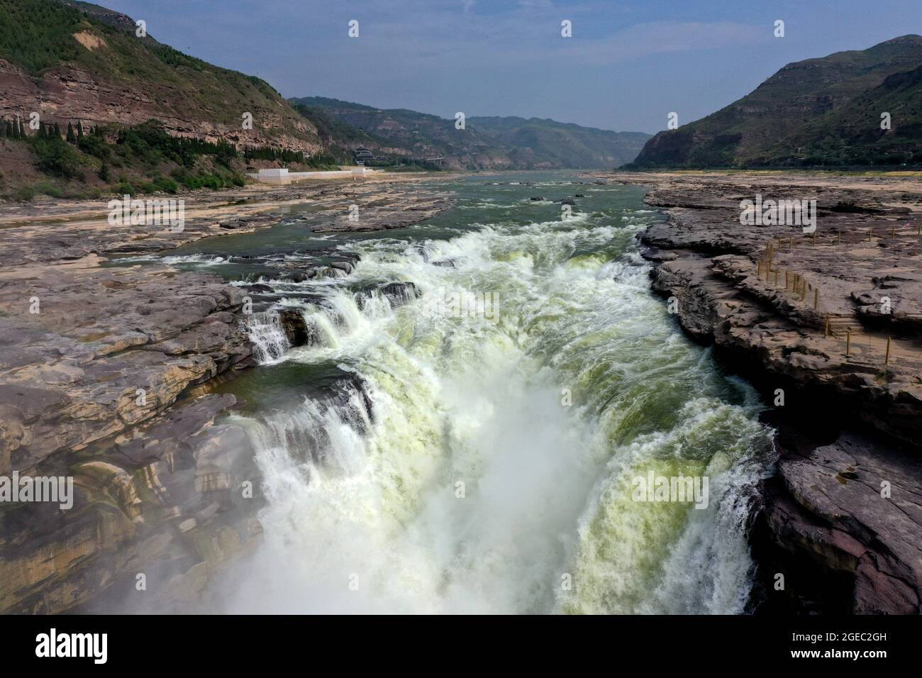 LINFEN, CHINA - AUGUST 17, 2021 - Aerial photo of Hukou waterfall of ...