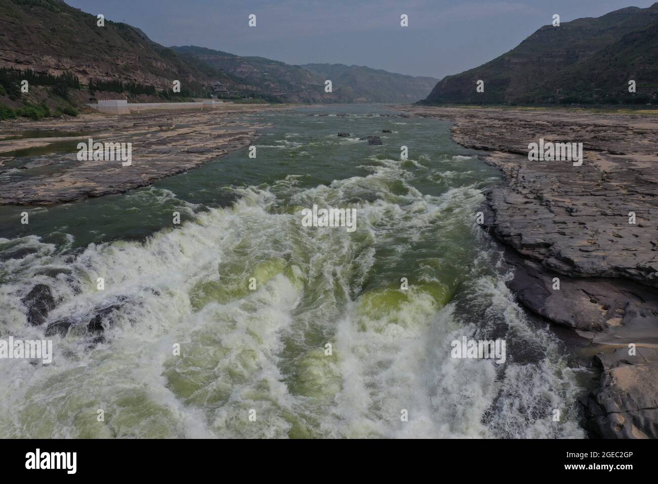 LINFEN, CHINA - AUGUST 17, 2021 - Aerial photo of Hukou waterfall of ...
