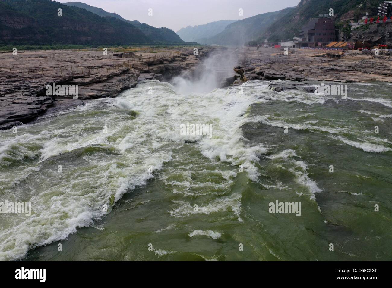LINFEN, CHINA - AUGUST 17, 2021 - Aerial photo of Hukou waterfall of ...