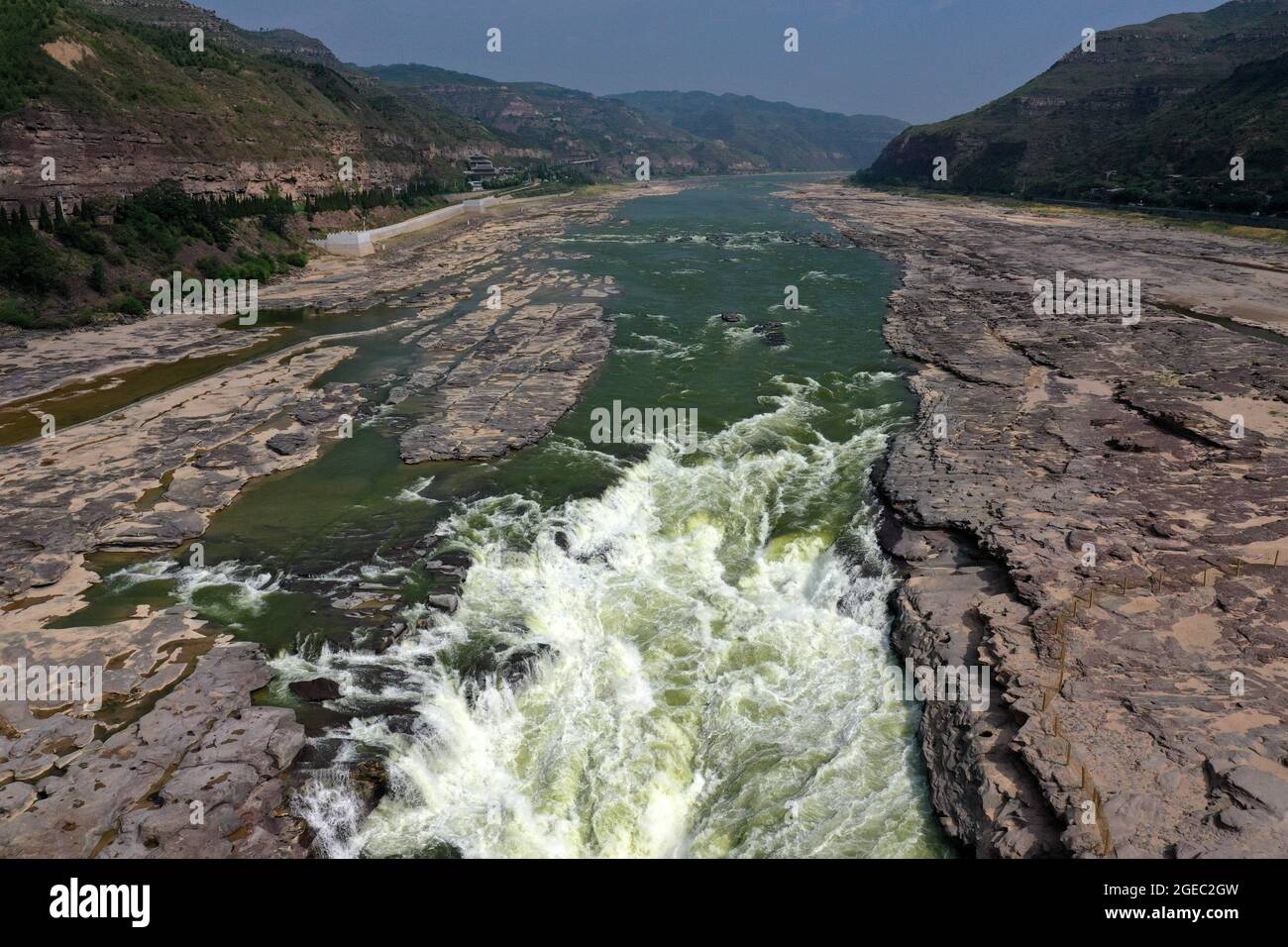 LINFEN, CHINA - AUGUST 17, 2021 - Aerial photo of Hukou waterfall of ...