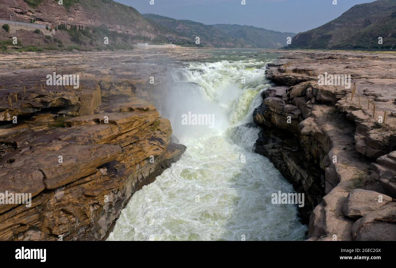 LINFEN, CHINA - AUGUST 17, 2021 - Aerial photo of Hukou waterfall of ...