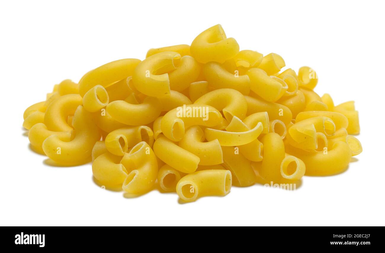 Macaroni Pasta Pile Cut Out On White Background Stock Photo - Alamy