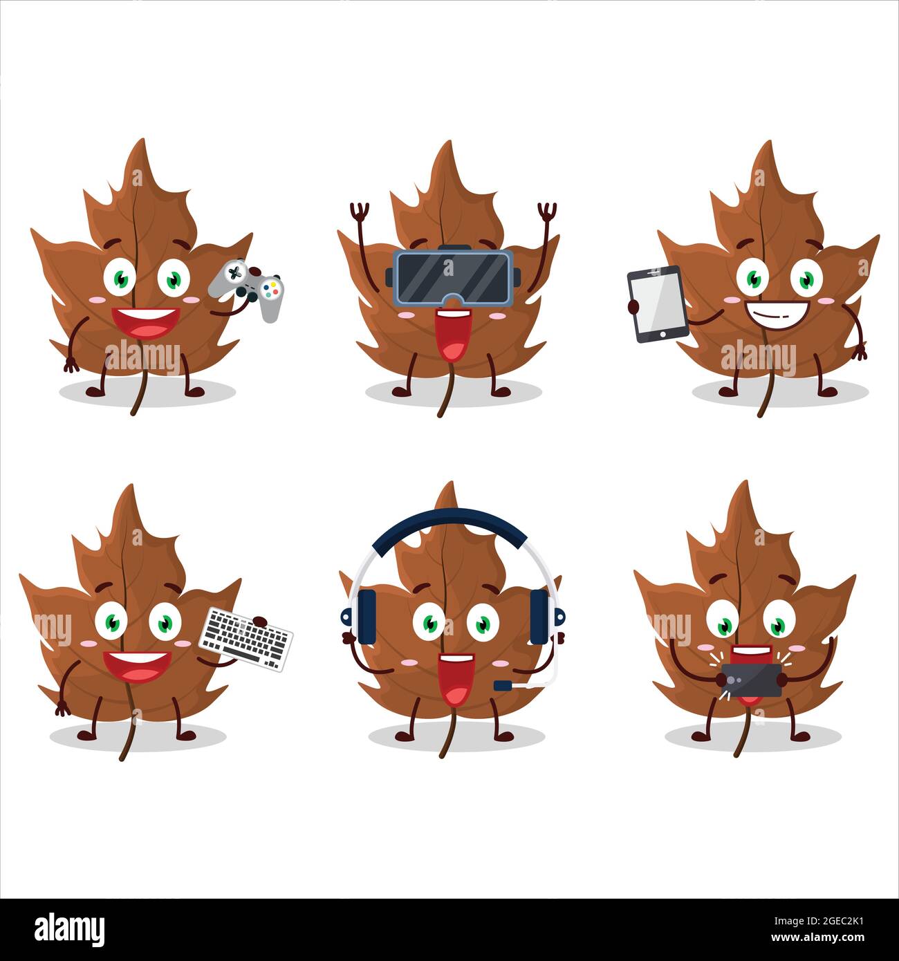 Maple dried leaf cartoon character are playing games with various cute ...