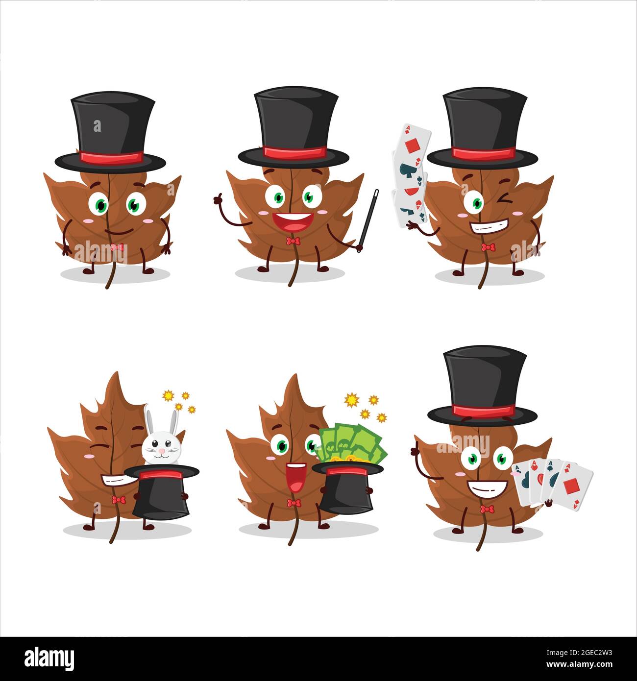 A maple dried leaf Magician cartoon character perform on a stage ...