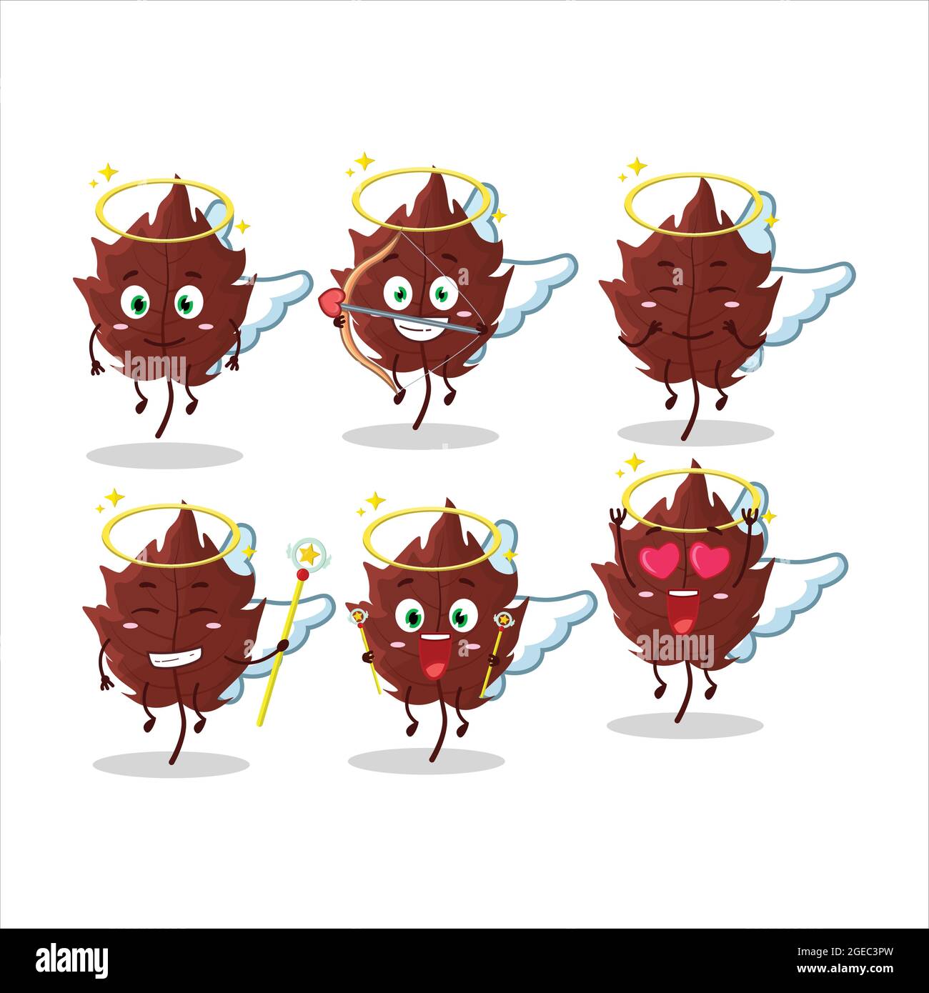 Brown autumn leaf cartoon designs as a cute angel character. Vector ...