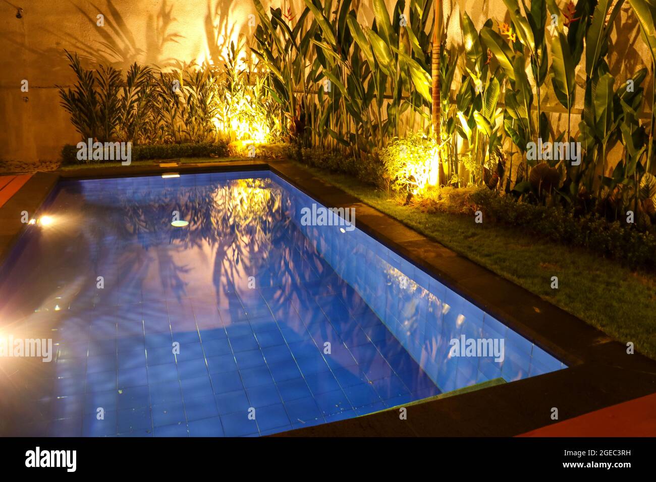 Modern villa with colored led lights at night. Nobody inside Stock ...
